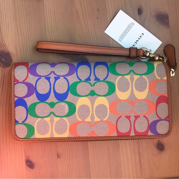 Coach | Bags | Coach Continental Wallet In Rainbow Signature Canvas ...